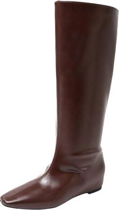 Generic Bottes longues pour femme - Bottes de marche &agrave; mollet larges - &Eacute;l&eacute;gantes - Couleur unie - Talon bas - Confortables et d&eacute;contract&eacute;es - &Agrave; enfiler avec a