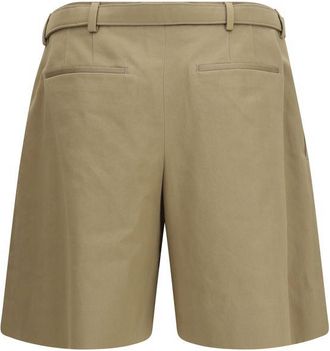 Saint Laurent Pleated Cotton Bermuda Shorts - Beige