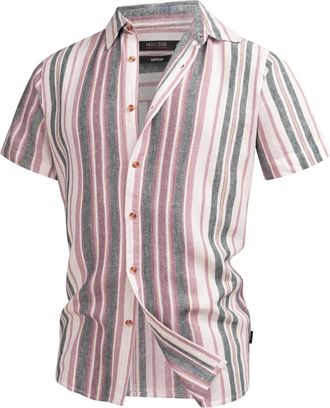 Indicode Herren INKiss Kurzarmhemd mit Kent-Kragen | Herrenhemd gestreift Kurzarm Hemd Brick Red, XL