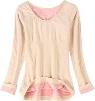 Generic sous Pull Femme Haut Thermique Femme sous Pull Thermique Femme Doux Glamour Haut Thermique Col Rond Polaire Slim Top Manches Longues avec Blocs De Cou