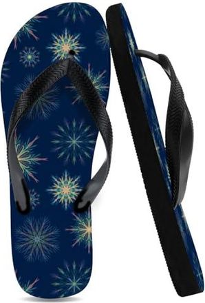 Generic Tongs unisexes pour femme, pantoufles de plage pour femme, semelle souple, chaussures de douche, cadeaux pour femmes, Flocons de neige &eacute;toiles bleu fo