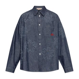 Marni Chambray Oversized Hemd mit ausgefranstem Sonnenmotiv - - Shirts - Herren - Blau - M