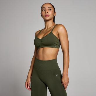 MyProtein Brassi&egrave;re de sport Tempo sans coutures fronc&eacute;e devant MP femme - Vert for&ecirc;t - XS