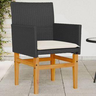 vidaXL Gartenst&uuml;hle mit Kissen 2 Stk. Schwarz Poly Rattan Massivholz - Vidaxl