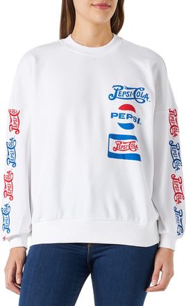Only Womens ONLPEPSI L/S O-Neck Box SWT Sweatshirt, Bright White/Print:Multi, XS