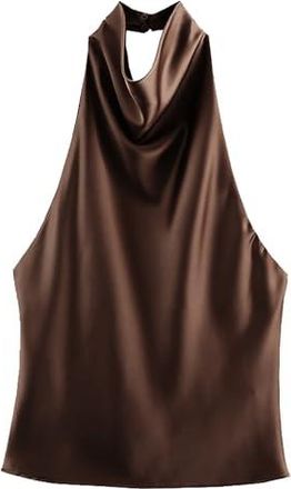 Generic Haut en satin &eacute;l&eacute;gant pour femme - Grandes tailles - Col en V - Coupe ample - Respirant - L&eacute;ger - D&eacute;bardeur ample - Sans manches - Camisole - T-shirt 