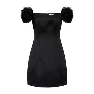 Elisabetta Franchi Femme, Robes, Noir, Taille: 38 FR Robe Noire Chic &agrave; Bretelles Roses