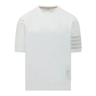 Thom Browne Homme, Tops, Blanc, Taille: XL T-shirt &agrave; manches courtes teint en pi&egrave;ce