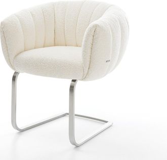 DELIFE Freischwinger Jada-Flex Boucl&eacute; Wei&szlig; Freischwinger flach Edelstahl Taschenfederkern, Esszimmerst&uuml;hle