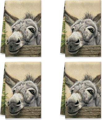 Generic Esel-K&uuml;chent&uuml;cher, rustikaler Holzzaun, grasgrau, Mikrofaser, Geschirrt&uuml;cher, Urlaubsdekoration, 40,6 x 61 cm, 4 St&uuml;ck
