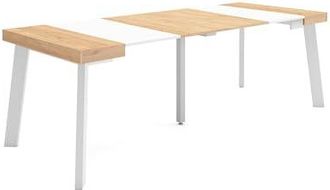 Skraut Home | Ausziehbarertisch | Multifunktionaler ausziehbarer | 220 | Für 10 Gäste | Hölzerne Beine | Moderner Stil | Eiche und weiß