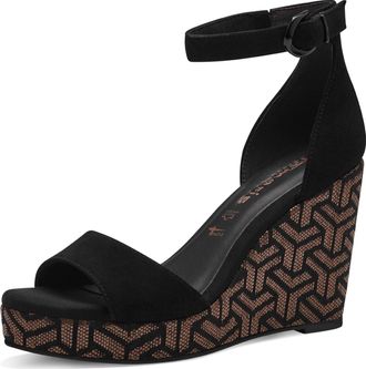 Tamaris Damen Plateau Sandalen Leder Keilabsatz Sommer; BLACK/schwarz; 36 EU