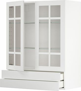 IKEA METOD / MAXIMERA Wandschrank m 2 Glastüren/2 Schubl
