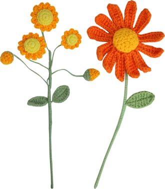 Talking Tables 2 x Herbsttöne Häkelstiele 26cm Handgemachte Häkelblumenstrauß mit Sonnenblume und Blüten Wiederverwendbare Herbstdekoration für Vasen Muttertagsgesch