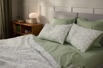Emma 2 Taies doreiller Percale de coton Emma 50x70 - R&eacute;versible Vert Eucalyptus & Beige