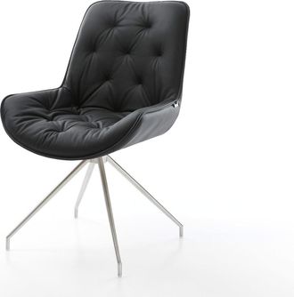 DELIFE Esszimmerstuhl Taimi-Flex Echt-Leder Schwarz Kreuzgestell konisch Edelstahl, Esszimmerstühle