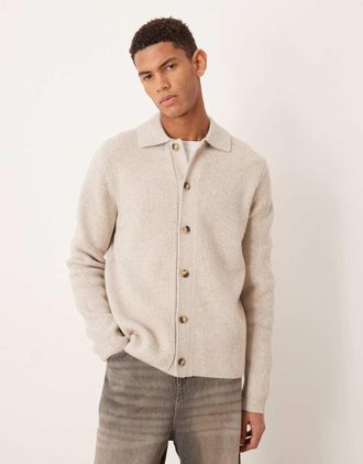Mango Polo-Strickjacke in Beige-Neutral