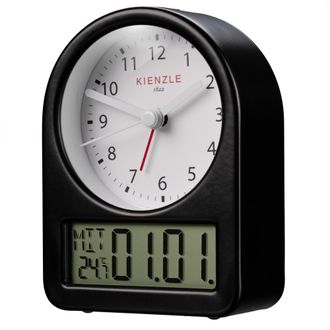 Kienzle Retro-Wecker mit analogem Ziffernblatt, Digitaldisplay f&uuml;r Datum & Temperatur, Metallgeh&auml;use, Hintergrundbeleuchtung, batteriebetrieben