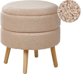 Beliani Hocker mit Stauraum OKATON Boucl&eacute; Beige