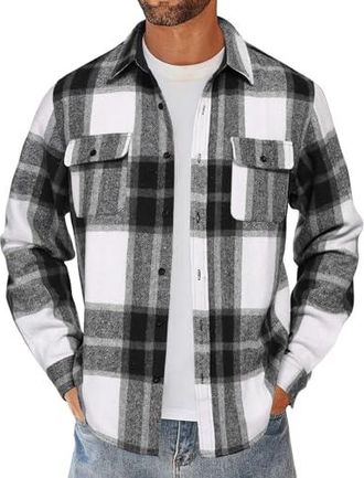 Coofandy Chemise en flanelle pour homme - Manches longues - Chemise de bûcheron à carreaux - Chemise de loisirs avec poche de poitrine - Veste à carreaux - Cou