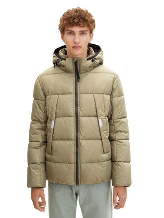 Tom Tailor Herren Puffer Jacke mit abnehmbarer Kapuze 1032429, 30503 - Dusty Olive Wording Design, XL
