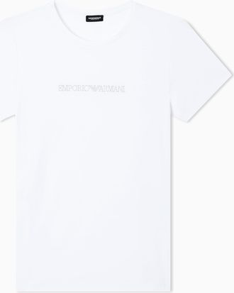 Emporio Armani Damen Essential Cotton T-Shirt mit Rundhalsausschnitt, weiß, L