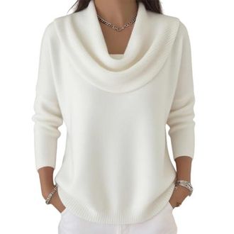 Generic Pull &agrave; col b&eacute;nitier pour femme, col b&eacute;nitier tendance, manches longues, v&ecirc;tements dautomne et dhiver, hauts en tricot, d&eacute;contract&eacute;, pull ample, blanc,