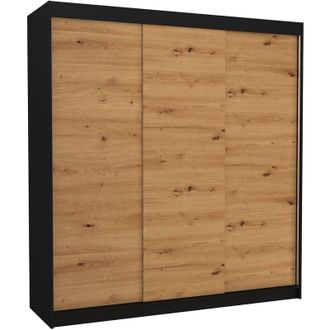 Les Tendances Armoire chambre adulte noir et bois artisan 2 portes coulissantes Kamia 200cm