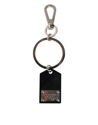 Dolce & Gabbana Mens Black Sint Glass Plaque Dg Logo Metal Platekeychain Keyring Accessory