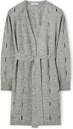 Motivi Femme, Pulls, Gris, Taille: 40 FR Long cardigan en maille avec ajour&eacute;