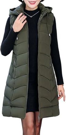 Generic Gilet matelass&eacute; sans manches &agrave; capuche pour femme avec fermeture &eacute;clair et ourlet &agrave; cordon de serrage, vert militaire, 3XL