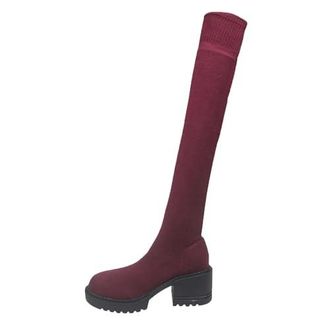 Generic Bottes au-dessus du genou pour femme - Confortables et &eacute;lastiques - &Eacute;l&eacute;gantes et d&eacute;contract&eacute;es - Couleur unie - Talon bas et &eacute;pais - Polyvalentes - Ch