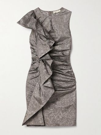 Ulla Johnson Mini-robe En Taffetas Froissé Métallisé À Volants Estella - Argenté