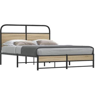 vidaXL Cadre de lit sans matelas 140x200 cm ch&ecirc;ne fum&eacute; bois ing&eacute;nierie Vidaxl