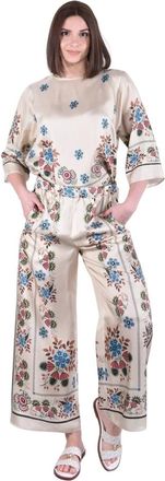 Max Mara Femme, V&ecirc;tements de nuit et de d&eacute;tente, Multicolore, Taille: 38 FR Pantalon en Twill de Soie Imprim&eacute;