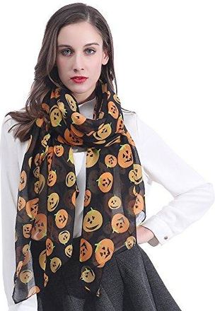 Lina & Lily Écharpe Foulard Femme Imprimé Citrouille Halloween (Noir)