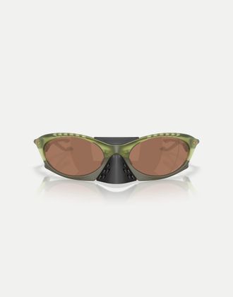 Oakley Plantaris lunettes de soleil ovales avec verres miroir marron en fern transparent mat-Vert