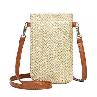 Generic Sac &agrave; bandouli&egrave;re en paille tiss&eacute;e, pochette dext&eacute;rieur pour t&eacute;l&eacute;phone, plage, &eacute;t&eacute;, boh&egrave;me, petit sac &agrave; bandouli&egrave;re pour t&eacute;l&eacute;phone portable, porte-mon