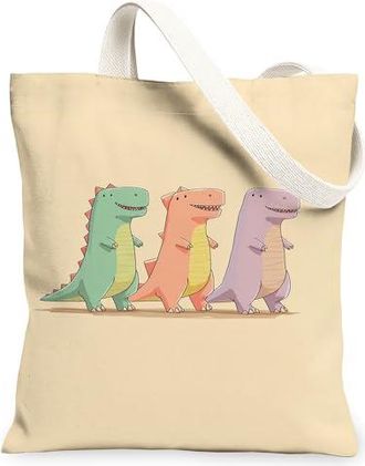 Generic Sacs fourre-tout en toile mignons, motif dinosaure amusant, sacs d&eacute;picerie r&eacute;utilisables, l&eacute;gers et lavables en toile pour salle de sport, beige, 13x1