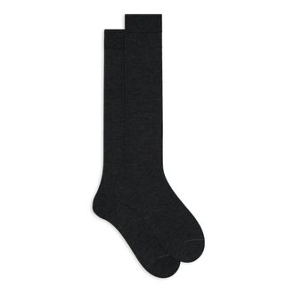 Gallo Gallo, Homme, Sous-vêtements, Gris, Taille: M Chaussettes longues homme laine, soie et cachemire anthracite unie à côtes