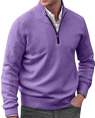 Generic Pull &agrave; fermeture &eacute;clair pour homme | Pull tricot&eacute; &agrave; col roul&eacute; | Pull &agrave; manches longues | Pull chaud dhiver | Pull en tricot | Coupe r&eacute;guli&egrave;re | Pull d