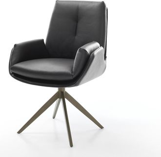 DELIFE Drehstuhl Clea-Flex Echt-Leder Schwarz Kreuzgestell breit Effektfinish Titan 360&deg; drehbar Wippfunktion, Esszimmerst&uuml;hle