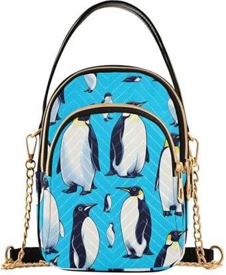 Mnsruu Sac à bandoulière pour femme - Motif pingouin - Bleu océan - Petit sac à bandoulière avec sangle réglable