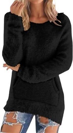 Generic Fccrian Pull pour femme - Manches longues - Uni - En polaire - Léger - Col rond - Automne - Hiver - Couleur unie - Doux et chaud - Coupe ajustée - Pul