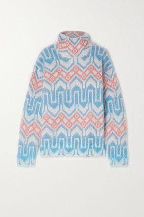 Moncler Pull &Agrave; Col Montant En Mohair M&eacute;lang&eacute; Jacquard - Bleu