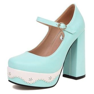 Generic Chaussures de f&ecirc;te Femme Plateau Mary Jane Bout carr&eacute; Talon &eacute;pais avec Bride Cheville pour Mode Lolita et &eacute;v&eacute;nements Multicolore,Bleu,39 EU
