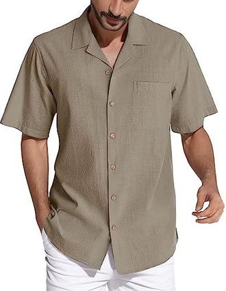 Generic Chemise en lin blanc pour homme T-shirt blanc en coton et lin pour le Royaume-Uni T-shirts &agrave; manches courtes pour homme T-shirt d&eacute;contract&eacute; grand t-sh