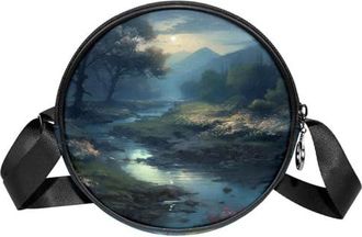 Generic Petit sac &agrave; bandouli&egrave;re Circle Beauty pour femme, petit sac &agrave; bandouli&egrave;re avec fermeture &eacute;clair, bretelles r&eacute;glables, sac &agrave; main rond d&eacute;contract&eacute; pour
