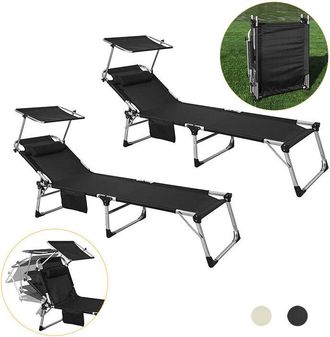 SoBuy OGS48-SCHx2 2-er Set Sonnenliege mit abnehmbarem Kopfkissen und verstellbarem Sonnendach Gartenliege mit Seitentasche Strandliege Relaxstuhl