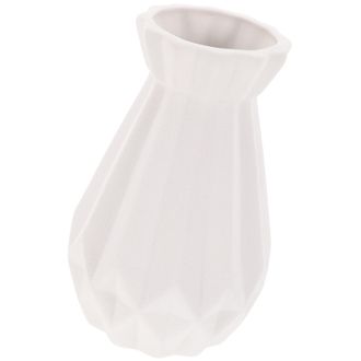 DOITOOL Weiße Keramikvase mit Vertikaler Struktur Nordic Style Tischvase Langlebige Deko für Blumenarrangements Modernes Schlichtes Design Praktische Wohnraum